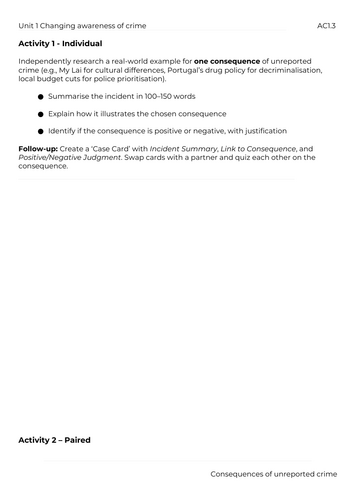 WJEC Criminology Unit 1: AC1.1 to AC1.6 - PPTs with Activity Sheets ...