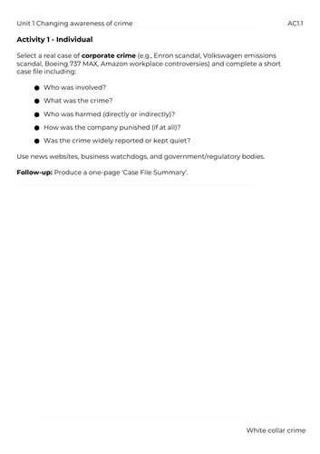 WJEC Criminology Unit 1: AC1.1 to AC1.6 - PPTs with Activity Sheets ...