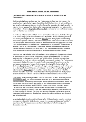 Example Essay Response: Remains and War Photographer (Power &Conflict ...