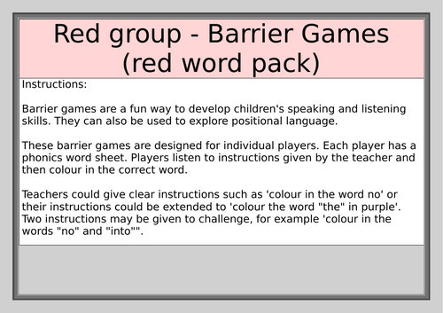 RWI Red word Barrier Games (red group to grey group) (35 in total ...