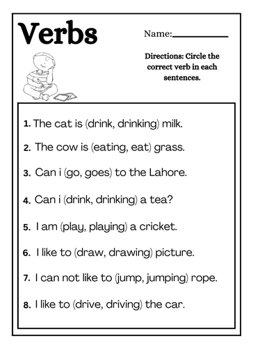 Verb Practice Worksheets: Circle the Correct Verb | Teaching Resources