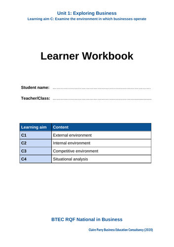 BTEC National in Business - Unit 1 Exploring Business LA.C resource ...