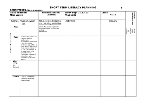 Back to School Autumn Year 5 Literacy Planning Instructional text ...