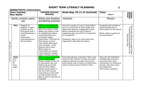 Back to School Autumn Year 5 Literacy Planning Instructional text ...