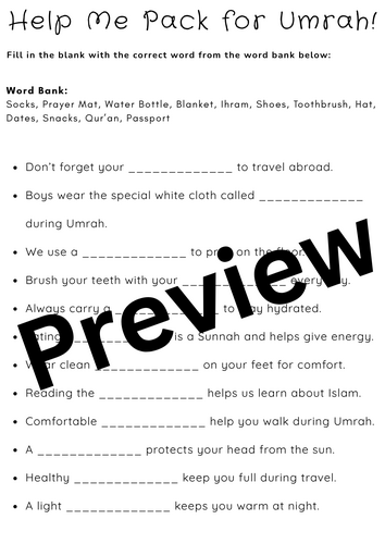 umrah packing list for kids pdf download printable | Teaching Resources