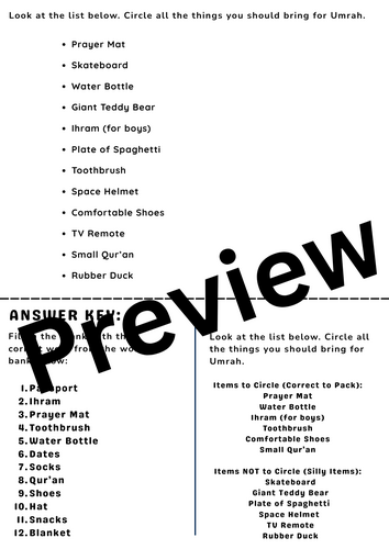 umrah packing list for kids pdf download printable | Teaching Resources