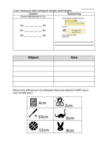 I can measure and compare length KS1 Worksheets | Teaching Resources