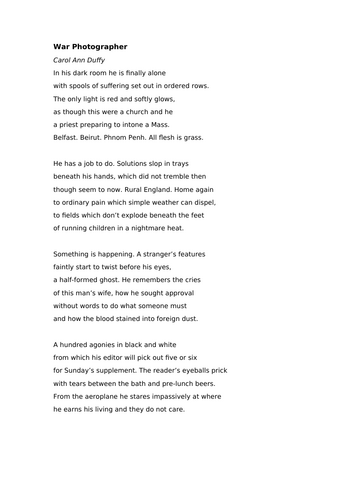 AQA Literature - Power and Conflict - War Photographer | Teaching Resources