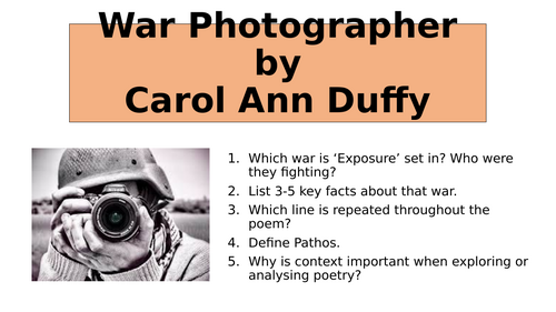 AQA Literature - Power and Conflict - War Photographer | Teaching Resources