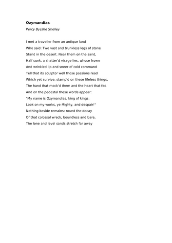 AQA Literature - Power and Conflict - Ozymandias | Teaching Resources