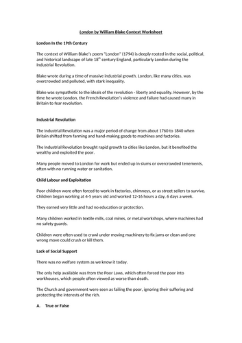 AQA Literature - Power and Conflict - London | Teaching Resources