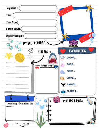 All About me Ocean Theme: First Week of School Getting to Know You ...