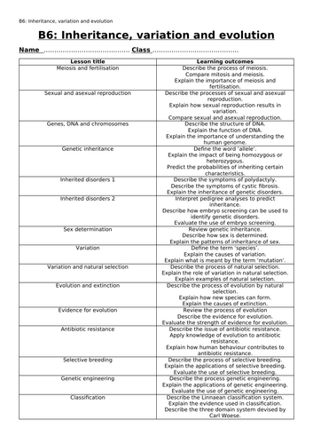 B6 - Inheritance, Variation and Evolution booklet | Teaching Resources