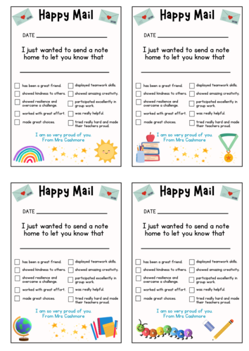 Happy Mail Note - to send home to parents | Teaching Resources
