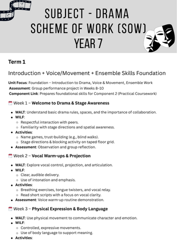Drama Scheme of Work Year 7 | Teaching Resources