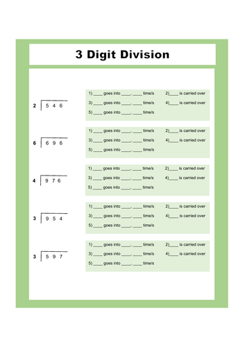3 digit by 1 digit short division - Bus stop method - With and without ...