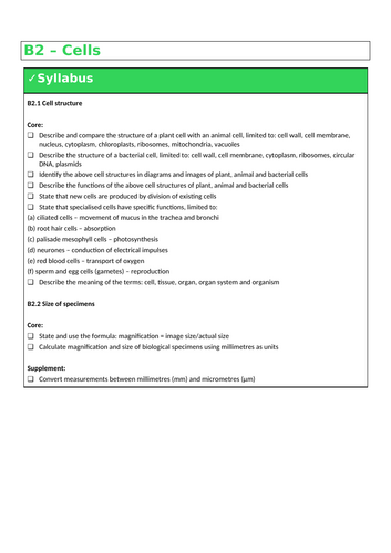 B2 Cells (IGCSE Cambridge - Double - Biology) | Teaching Resources