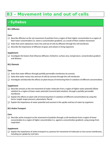 IGCSE Cambridge - Double - ALL BIOLOGY (B1-B19) | Teaching Resources
