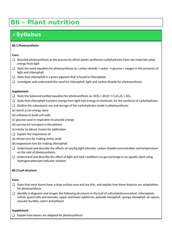 B6 Plant nutrition (IGCSE Cambridge - Double - Biology) | Teaching ...