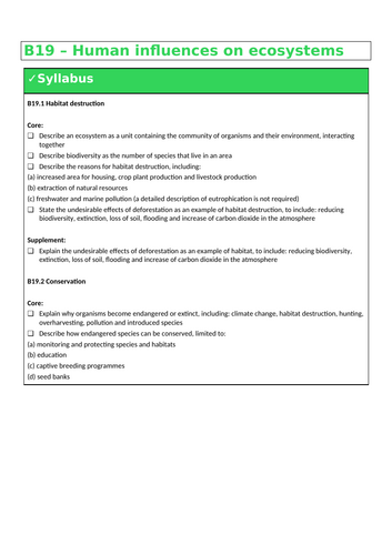 IGCSE Cambridge - Double - ALL BIOLOGY (B1-B19) | Teaching Resources