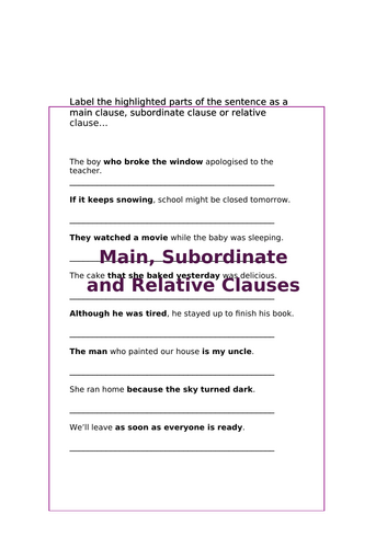 Main, Subordinate and Relative clauses - identifying the clause in the ...