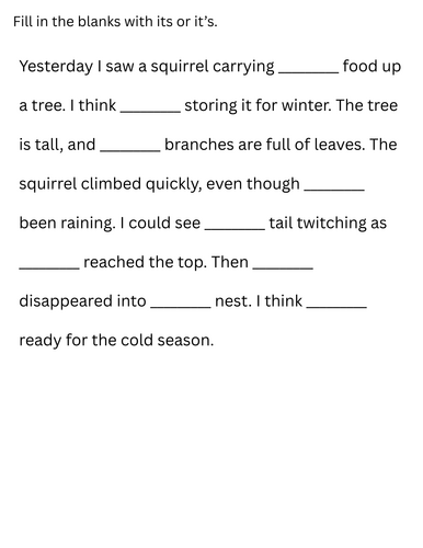 its or it's homophones worksheet | Teaching Resources