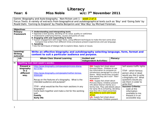 Back to School Year 6 Autumn Literacy Planning Biography etc | Teaching ...