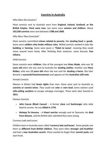 Australian Convicts | Teaching Resources