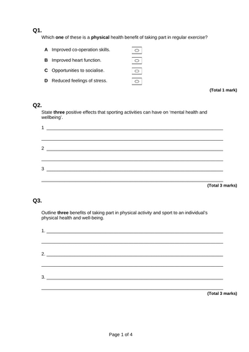 GCSE PE Health, Fitness and Well-Being | Teaching Resources