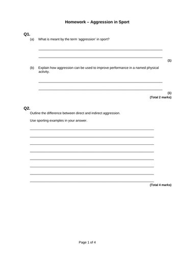 GCSE PE Aggression, Personality and Motivation | Teaching Resources