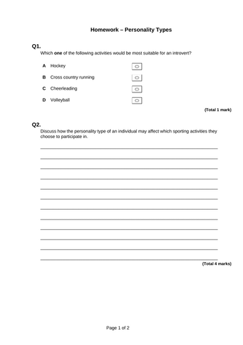 GCSE PE Aggression, Personality and Motivation | Teaching Resources