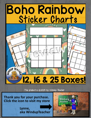 Boho Rainbow Sticker Reward Charts Printable - 4 Designs - 12 16 & 25 ...