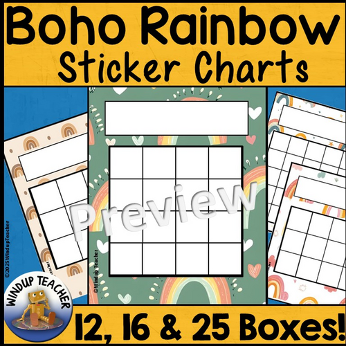 Boho Rainbow Sticker Reward Charts Printable - 4 Designs - 12 16 & 25 ...