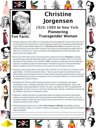 Christine Jorgensen PACKET & ACTIVITIES, Important Historical Figures ...