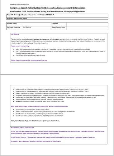 T Levels Ed & Early Years 111 criteria includes 20xquestions each obs ...