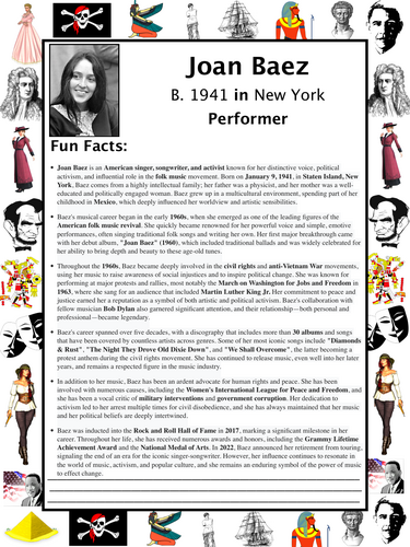 Joan Baez PACKET & ACTIVITIES, Important Historical Figures Series ...