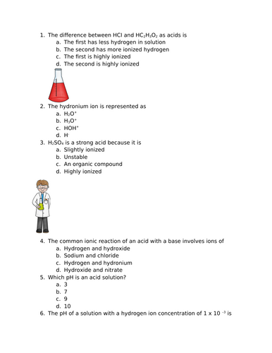 Acids & Bases: 10 Multiple Choice Questions for High School Chemistry ...