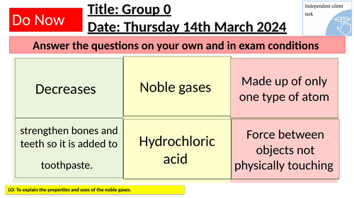 Group 0 (Noble gases) KS3 Science | Teaching Resources
