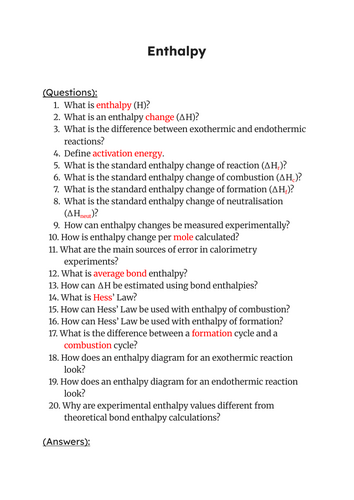 CONCISE A* A Level Chemistry Topic Enthalpy & Reaction Rates and ...