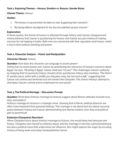 Antony and Cleopatra Act 2 Scene 2 (Part 1) Analysis Worksheets ...