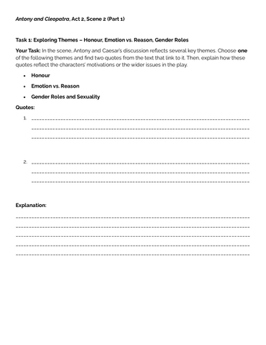 Antony and Cleopatra Act 2 Scene 2 (Part 1) Analysis Worksheets ...