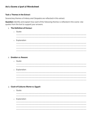 Antony and Cleopatra Act 2 Scene 2 (Part 2) Analysis Worksheets ...