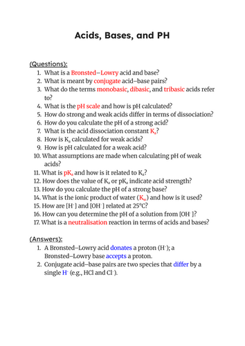 CONCISE A* A Level Chemistry Topic Acids, Bases, and PH & Buffers and ...