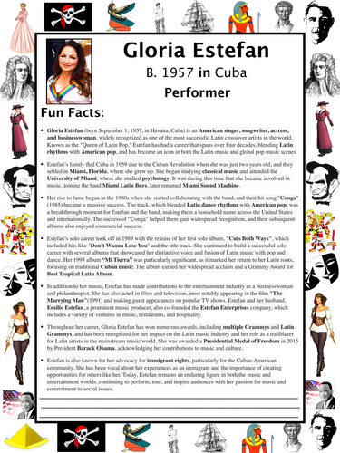 Gloria Estefan PACKET & ACTIVITIES, Important Historical Figures Series ...