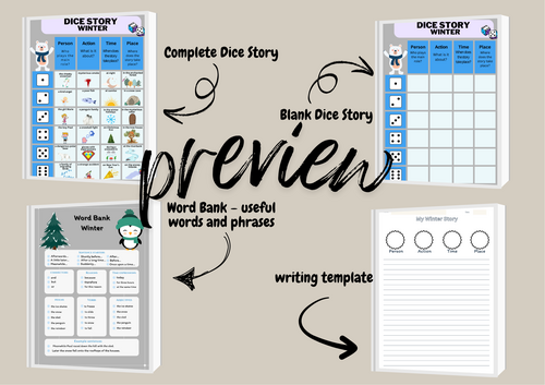 Dice Story - Winter + Template and Word Bank | Teaching Resources