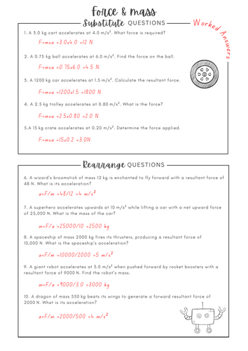 Force mass acceleration F=ma - Physics equation worksheet | Teaching ...