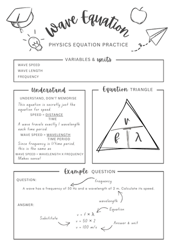 Wave equation - Physics equation worksheet | Teaching Resources