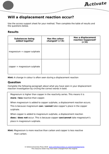 KS3 Year 8 - Chemistry - Metals and Acids - Metal Displacement ...