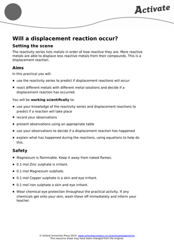 KS3 Year 8 - Chemistry - Metals and Acids - Metal Displacement ...