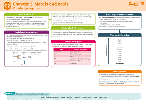 KS3 Year 8 - Chemistry - Metals and Acids - End of Topic Test and Dirt ...